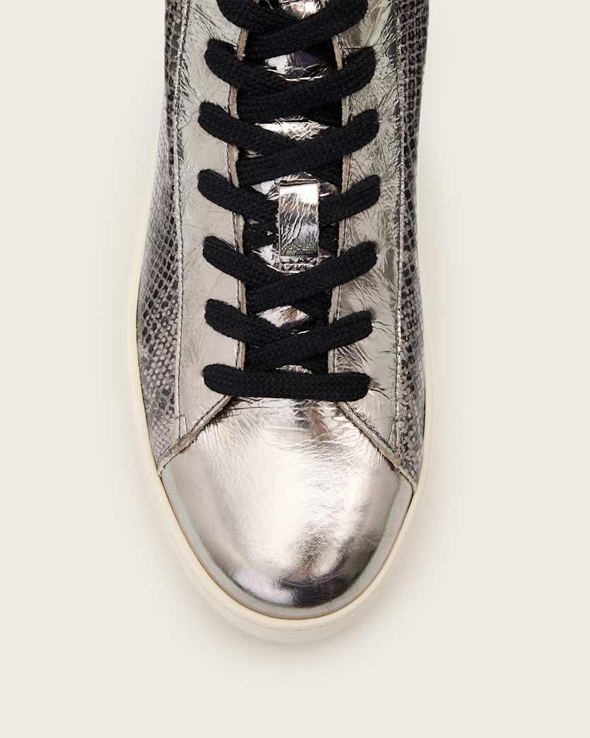 Tana Snake Print Leather High Top Sneakers Silver/Black | ALLSAINTS US
